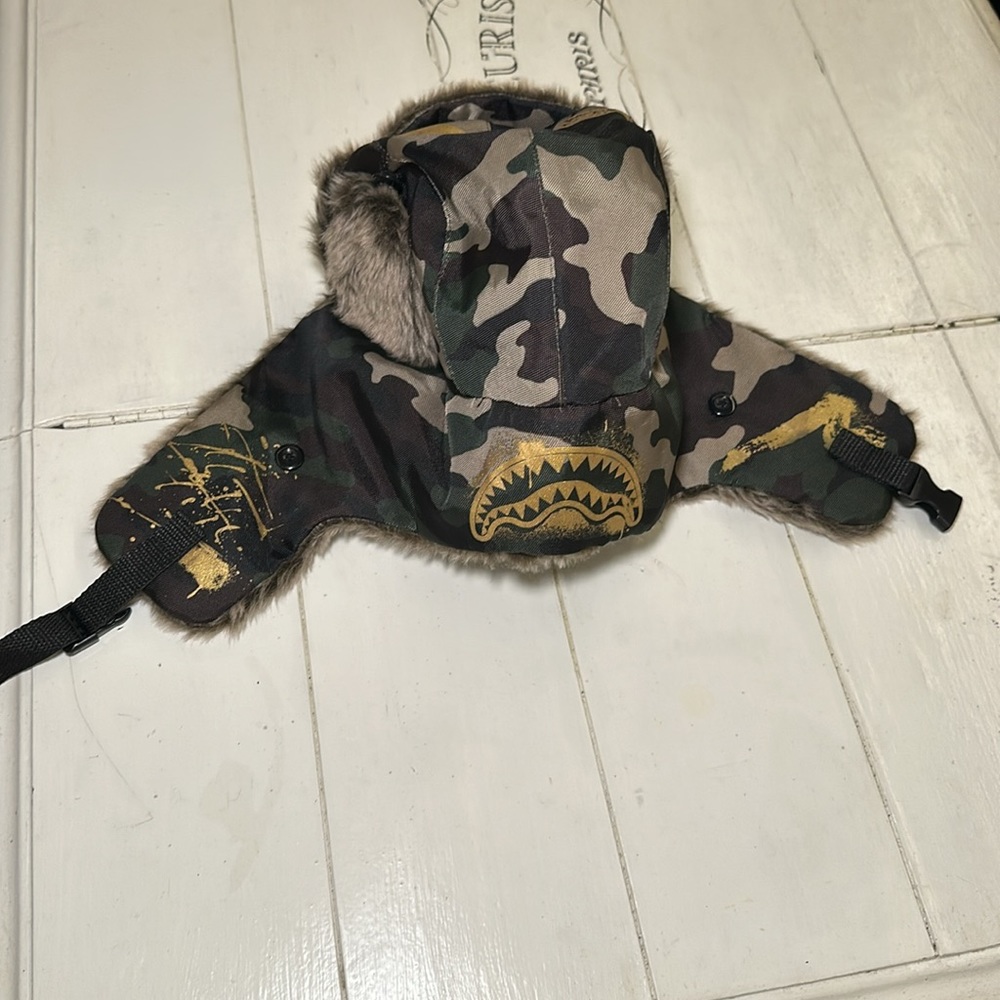 Sprayground Gold Stencil Camo Aviator Hat *Rare* - Gem